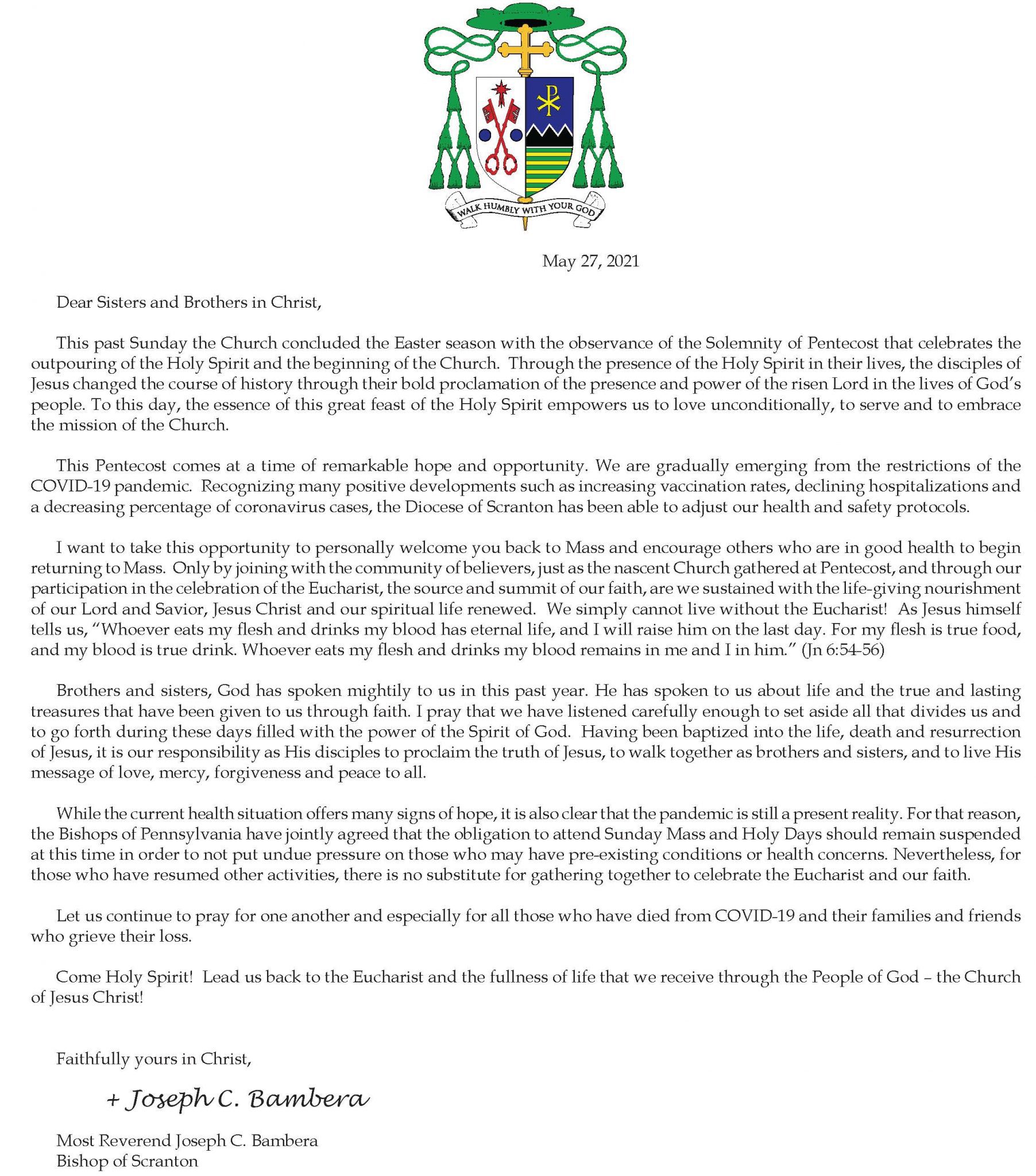 Bishop’s Letters – Diocese of Scranton