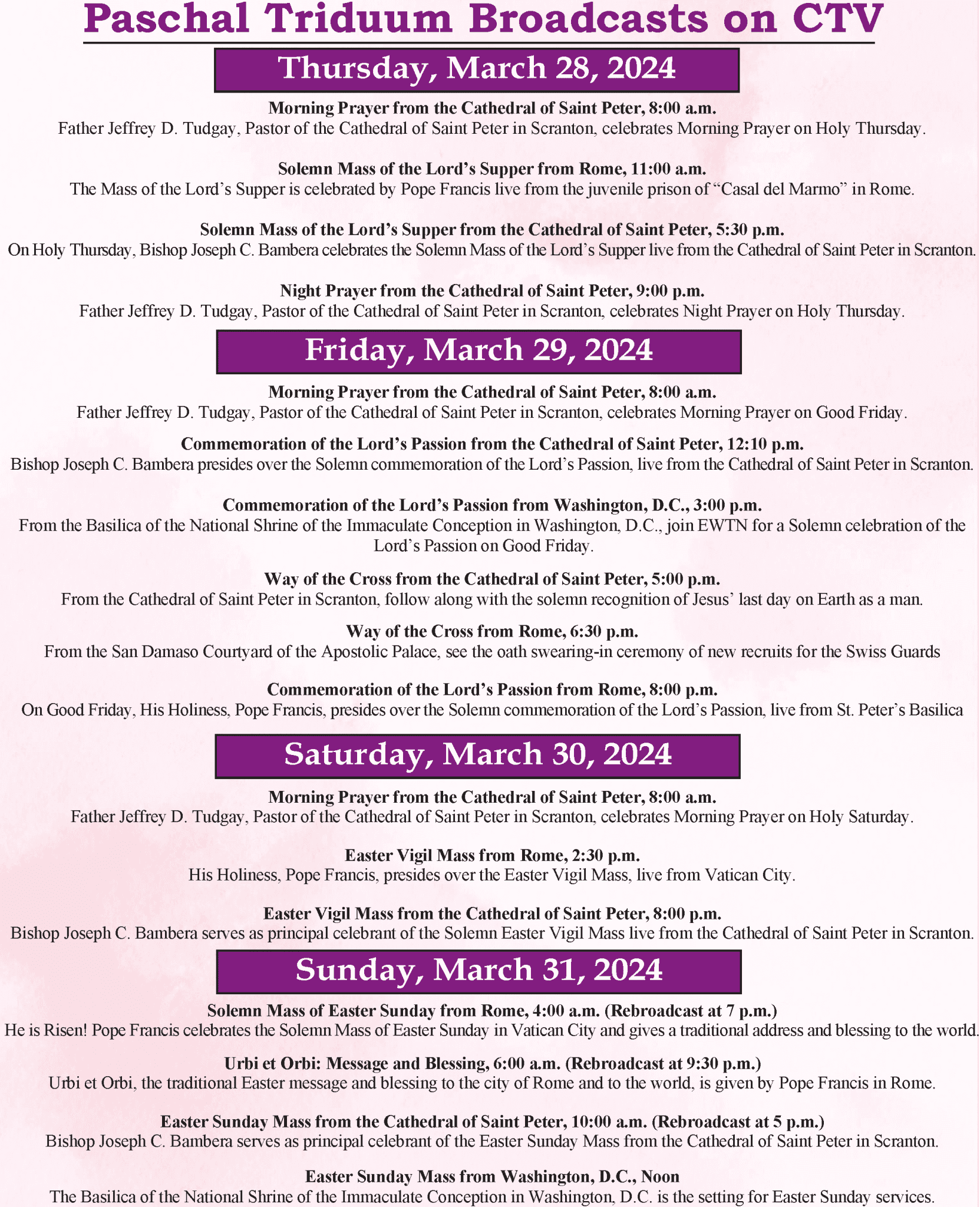 Catholic Television Broadcasts for the Paschal Triduum from Scranton ...