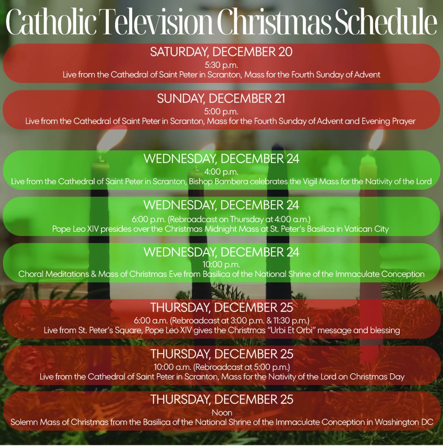 Catholic Television Christmas Mass Broadcast Schedule – Diocese of Scranton